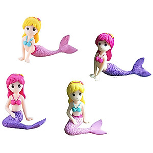 Miniature Mermaid Figurines 4 Pcs, Mini Mermaid Toy Figure Collection Playset Doll Birthday Cake Toppers Decoration Wedding Party Supplies Moss Landscape DIY Terrarium Crafts Ornament