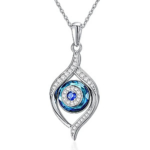 VONALA Evil Eye Necklace Sterling Silver Evil Eye Pendant Necklace for Women Blue Eyes Necklace Luck Amulet Ojo Turco Jewelry Gift for Women Daughter Mother