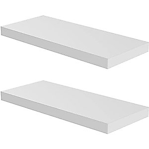 JPND Floating Shelf, Set of 2 Wall Shelf, 30 in W x 12.75 in D x 2 in H Wooden Floating Wall Shelf with Invisible Brackets for Living Room/Bedroom/Bathroom/Kitchen Storage and Decor, White