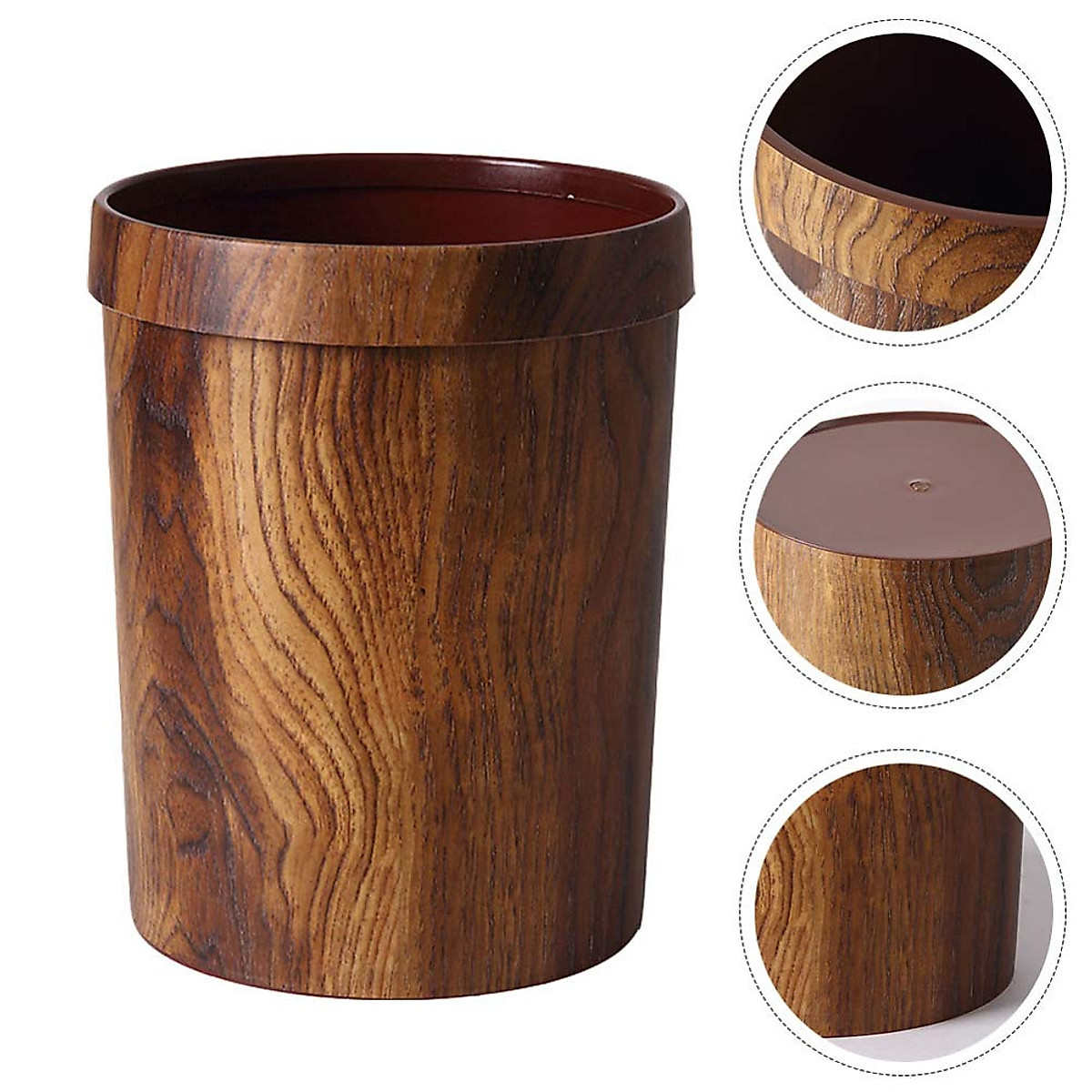 NOLITOY Wooden Trash Can, Round Rubbish Bin Simulation Wood Waste Bins Retro Wastebasket for Bathrooms Kitchen Home Office