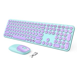 Purple Wireless Keyboard and Mouse, seenda USB/Type C Wireless Keyboard Mouse for Win & Mac, Full Size Cute Keyboard Compatible with MacBook, Windows 7/8/10, Laptop (Purple Green)