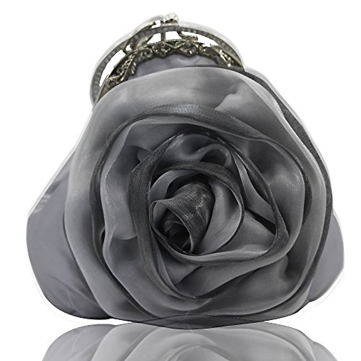 Kingluck Silk Flower Slot Pocket Hasp Totes Frame Women Kingluck Flower Evening Handbags/Clutches In Wedding Handbag (grey)