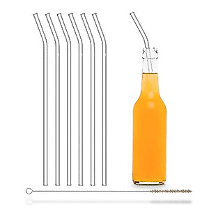 Halm Glass Straws - 6 Long 12 inch Bent Reusable Drinking Straws + Plastic-Free Cleaning Brush - Perfect for Bottles - 30 cm Made in Germany - Dishwasher Safe - Eco-Friendly
