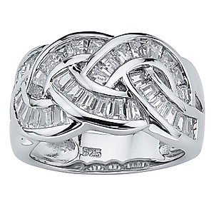 PalmBeach Platinum-plated Sterling Silver Baguette Cubic Zirconia Channel Crossover Ring Sizes 5-10 Size 8
