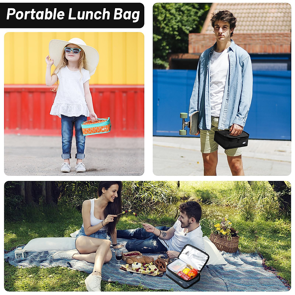 MIER Portable Thermal Insulated Cooler Bag Mini Lunch Bag for Kids, Black