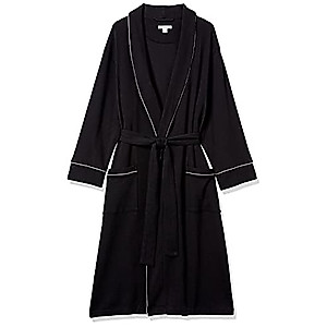 Amazon Essentials Men's Lightweight Waffle Robe (Available in Big & Tall), Black, Medium-Large