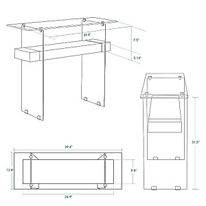 ivinta Glass Console Table with Storage, Small Black Faux Marble Entryway Table for Living Room, 39.4" Modern Sofa Table for Foyer, Hallway, Bedroom