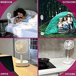 Magesh Oscillating Pedestal Foldable Desk and Floor Fan, Table Fan, Remote Control Telescopic 4 Speed Quiet Timer Fan for Bedroom Camping (White)