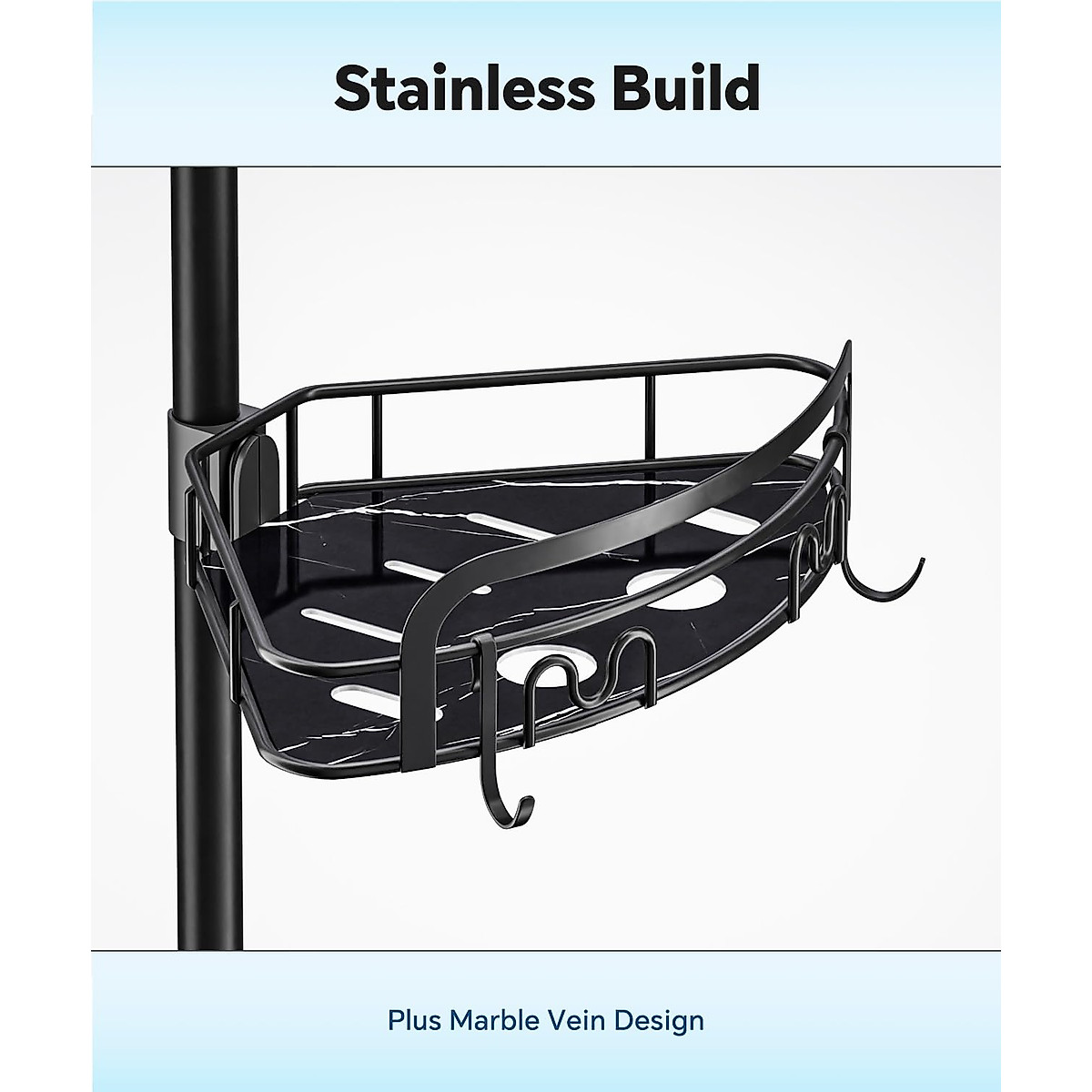 EUHOME Shower Caddy Tension Pole, Corner Shower Caddy Tension Rod 4 Adjustable Shelves Standing Shower Caddy for Bathroom Organizers Storage, Black