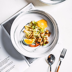 Yundu Porcelain 28 Ounce Pasta bowl Set,Salad bowls,Serving Bowls,Set of 4,Grey Marbled