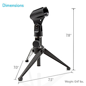 Pyle Desktop Tripod Microphone Stand - Adjustable Height 4.7'' to 8.7'' Inch High with Heavy Duty Clutch Support Weight 5 Lbs. - Ideal for Recording Podcast or Desktop Application PMKSDT25