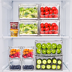 2 Pcs Refrigerator Organizer Bins Pull-Out Drawers, Clear Fridge Drawers, Stackable Fridge Organizer Drawers, Food Storage Containers for Fruit & Vegetables, for Kitchen, Freezers, Storage Rooms