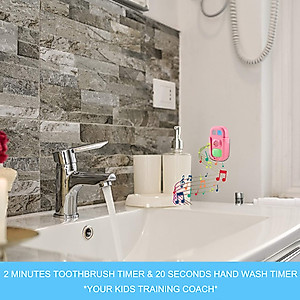 BIGMONAT Hand Washing Timer for Kids, Musical Teeth Brushing Timer for Boy and Girl, Stick on Bathroom Timer for Children Training Coach, AAA Battery Operated, 12 Songs, Sound Volume Adjustable Pink