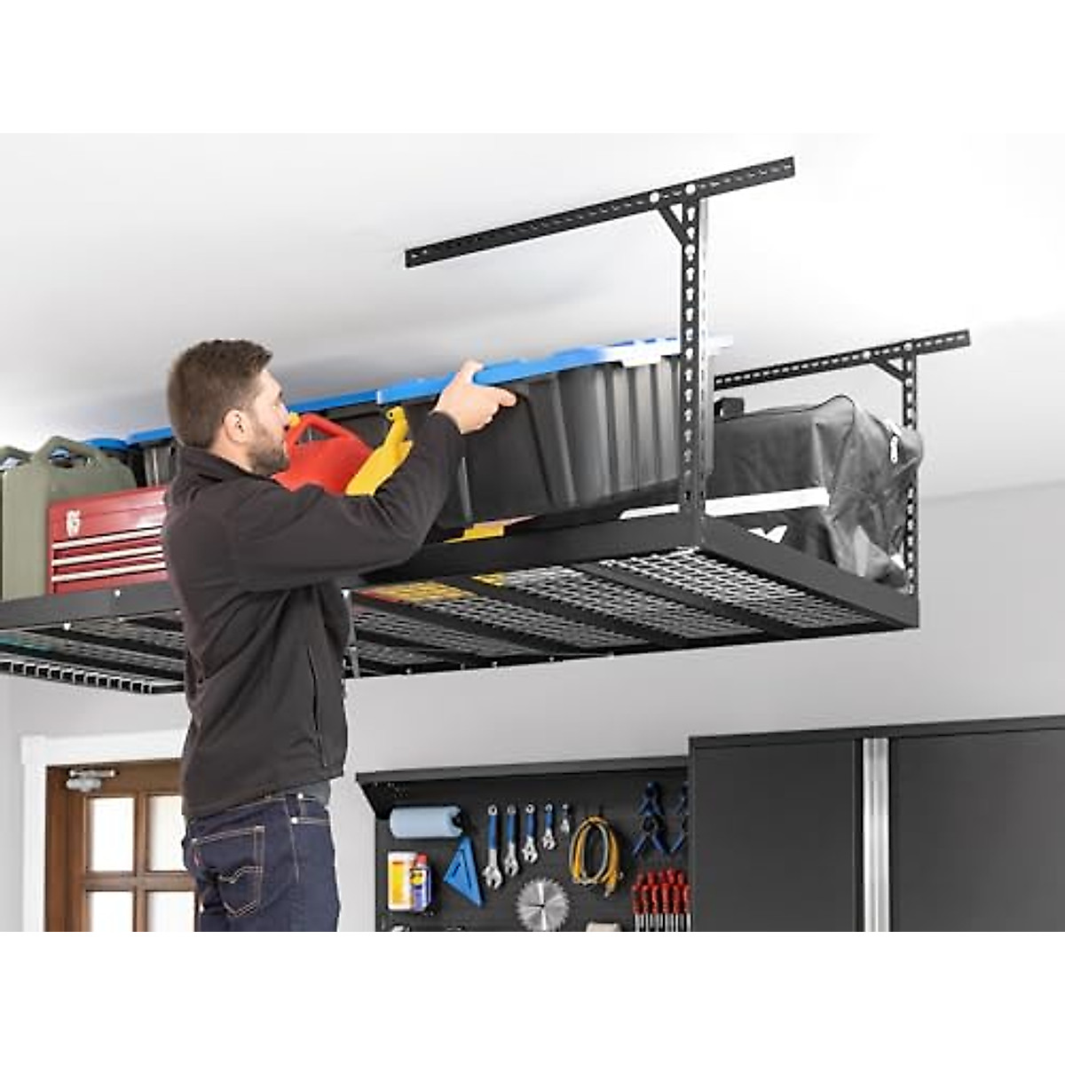NewAge Products 4 ft. x 8 ft. VersaRac Pro Adjustable Overhead Garage Storage Rack, Heavy Duty Steel Garage Storage Organization, Ceiling Storage Racks, 800lbs Weight Capacity, (Black), 41200