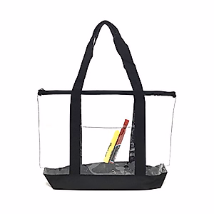 Clear PVC Zipper Tote Bag/Security Clear Tote Bag/Work Tote Bag (Black)