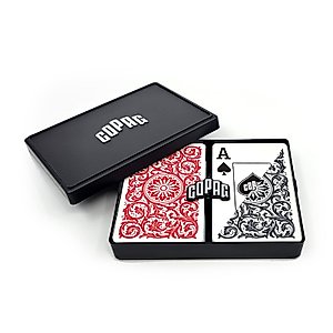 Copag 1546 Design 100% Plastic Playing Cards, Bridge Size (Narrow) Red/Black Double Deck Set (Jumbo Index)