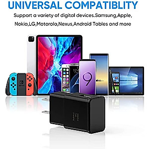 Adaptive Fast Charging USB Wall Charger Adapter Compatible Samsung Galaxy S21 S20 S10 S6 S7 S8 S9 / Edge/Plus/Active, Note 5 8, Note 9, Note 10, LG Quick Charge, Android Phone Travel Plug (2 Pack)