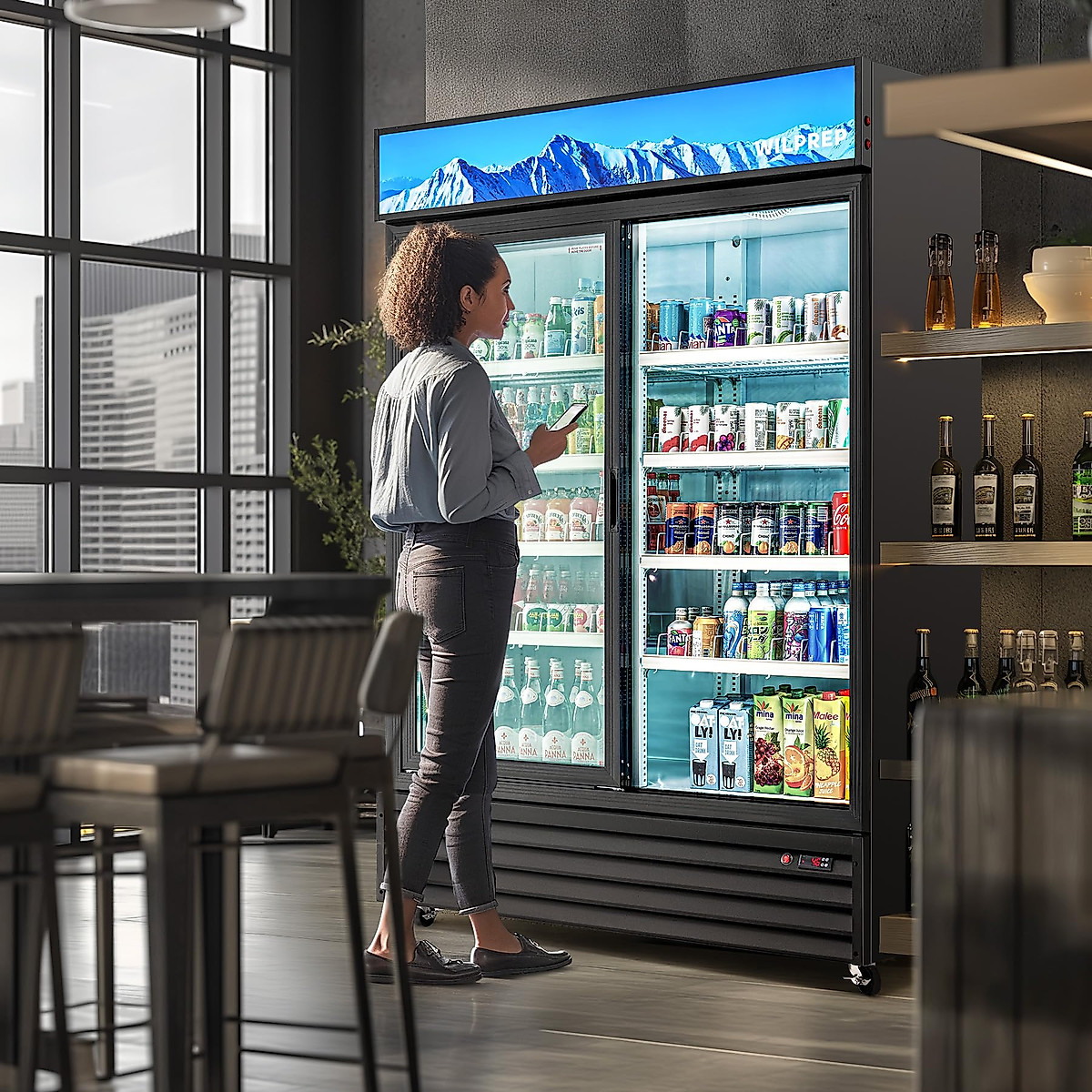 Wilprep Commercial Display Refrigerator, 35.1 cu ft 2 Sliding Door Merchandiser Refrigerator with LED Lights, 52.4 in Upright Beverage Cooler for Restaurant Retail Stores, ETL & ETL Sanitation Listed