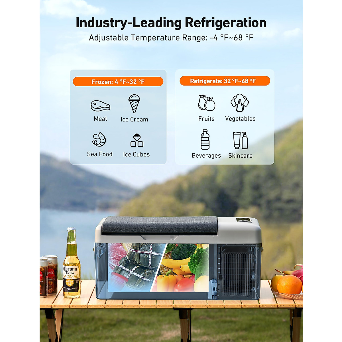 AstroAI 12 Volt Car Refrigerator, Portable Freezer 12V Fridge Electric Cooler -4℉~68℉ with 12/24V DC & 110V AC for Car, RV, Truck, Van, Boat for Camping, Travel, Fishing Outdoor(35L)