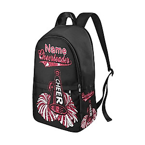 CUXWEOT Personalized Cheer Red Cheerleader Backpack with Name Custom Travel Daypack Bag for Man Woman Gifts