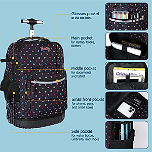 seastig Rolling Backpack 18in Wheeled Backpack Roller Backpack Carry-on Bag Laptop Backpack for Adults Kids School Trip