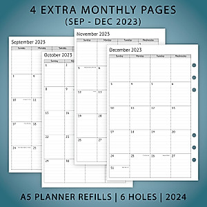 2024 Planner Refills - Weekly and Monthly Appointment Book Inserts, Tabbed, 6 Holes, A5 Size