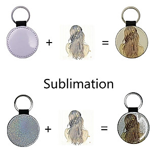 Yongkang 10 pieces Sublimation Blanks keychain Glitter PU Leather both sides can be sublimated DIY Craft (Rounded)