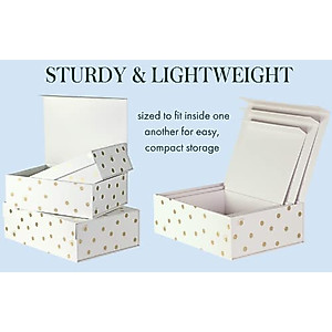 Kate Spade New York Decorative Storage Boxes with Lids, 3 Pack Sturdy Organizer Storage Bins, Includes Small Medium Large Pink Nesting Boxes with Magnetic Closure, Gold Dot with Script