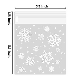 Christmas Cookie Bags 200pcs Snowflake Cellophane Treat Bags 5.5x5.5 Self Adhesive Cookie Bags for Gift Giving Packaging Candy Goodie Holiday Homemade Bakery