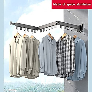 AZHZOLSK Clothes Drying Rack Laundry Space Saver Wall Mounted Retractable & Collapsible(Tri-Fold) Clothes Hanging 18 Windproof Hooks White Color Rack