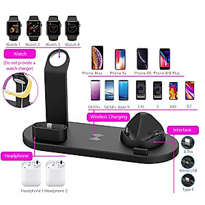 6 in 1 Wireless Charger Station 18W Fast Charger Phone Holder Smart Recognition Compatible for QI-Android-Phone 14,13,12,11(Pro/Max)/XR/XS/X/8 Watch 8/7/6/SE/5/4/3/2 Pods 3/2/pro (White)
