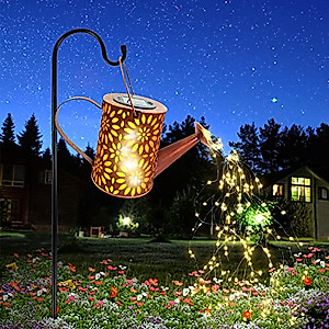 Watering Solar Can Lights Outdoor Waterproof Powered, Large Solar Outdoor Light with Cascading Lights, Solar Lantern Garden Lights with Shepherds Hook for Patio Yard Pathway Mother's Day Gifts