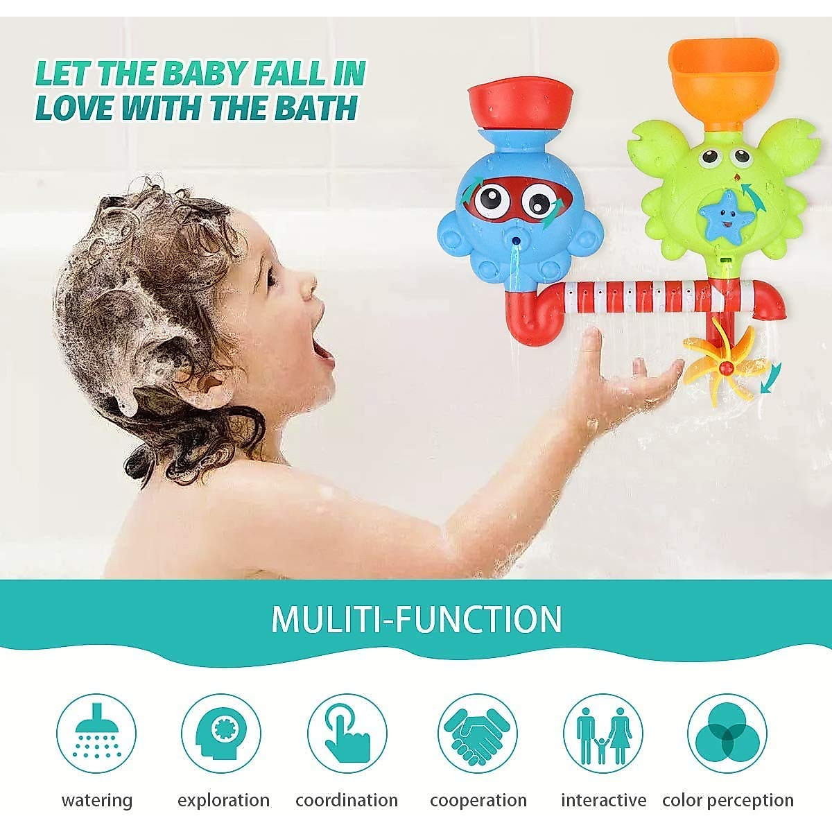 GOODLOGO Bath Toys Bathtub Toys for 1 2 3 4 Year Old Kids Toddlers Bath Wall Toy Waterfall Fill Spin and Flow Non Toxic Birthday Gift Ideas Color Box (Multicolor)