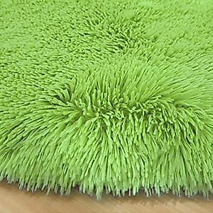 Ultra Soft Round Shaped Bedroom Carpet,Decorative Living Room Shaggy Area Rug,Fluffy Playing and Yoga Mat with Anti-Slip Bottom (Lime Green,47")