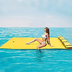 Floating Mat Water Mat Lily Pad with Rolling Pillow Design, Bouncy Tear-Resistant 3-Layer XPE Foam, Roll-Up Floating Island River Rafts,Blue (Color : Yellow, Size : 1.8mx0.6mx3.3cm)