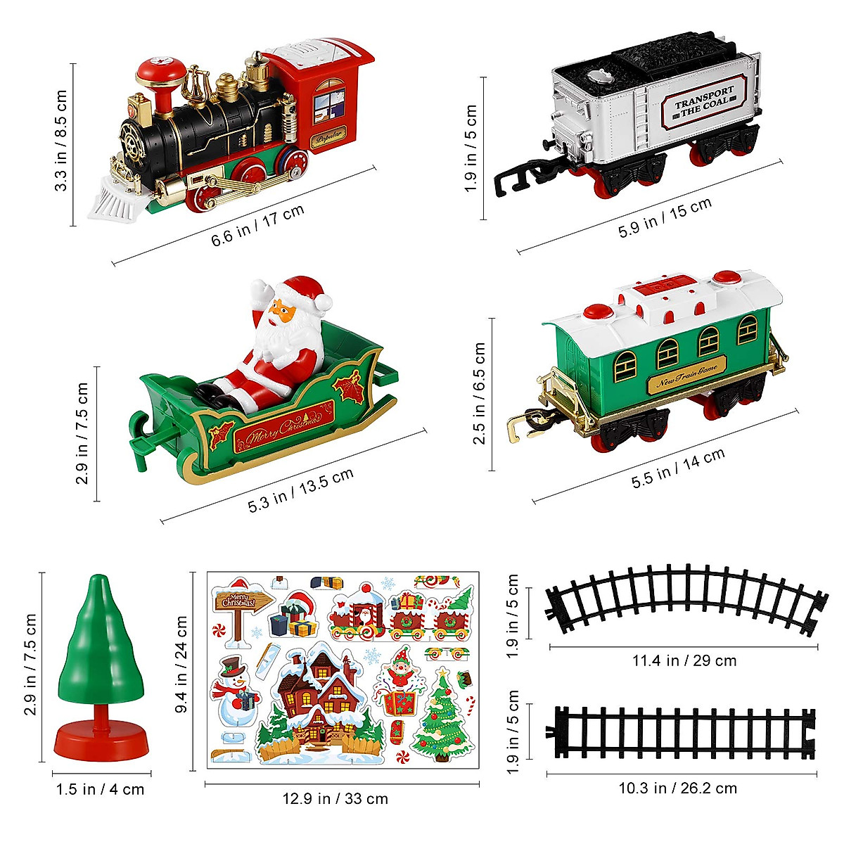 Toyvian Christmas Railway Train Set with 47.2" Railway Track & 4 Cars Lights and Sounds Railway,Battery Operated Locomotive Engine Play Set Electronic Toys Gift for Kids