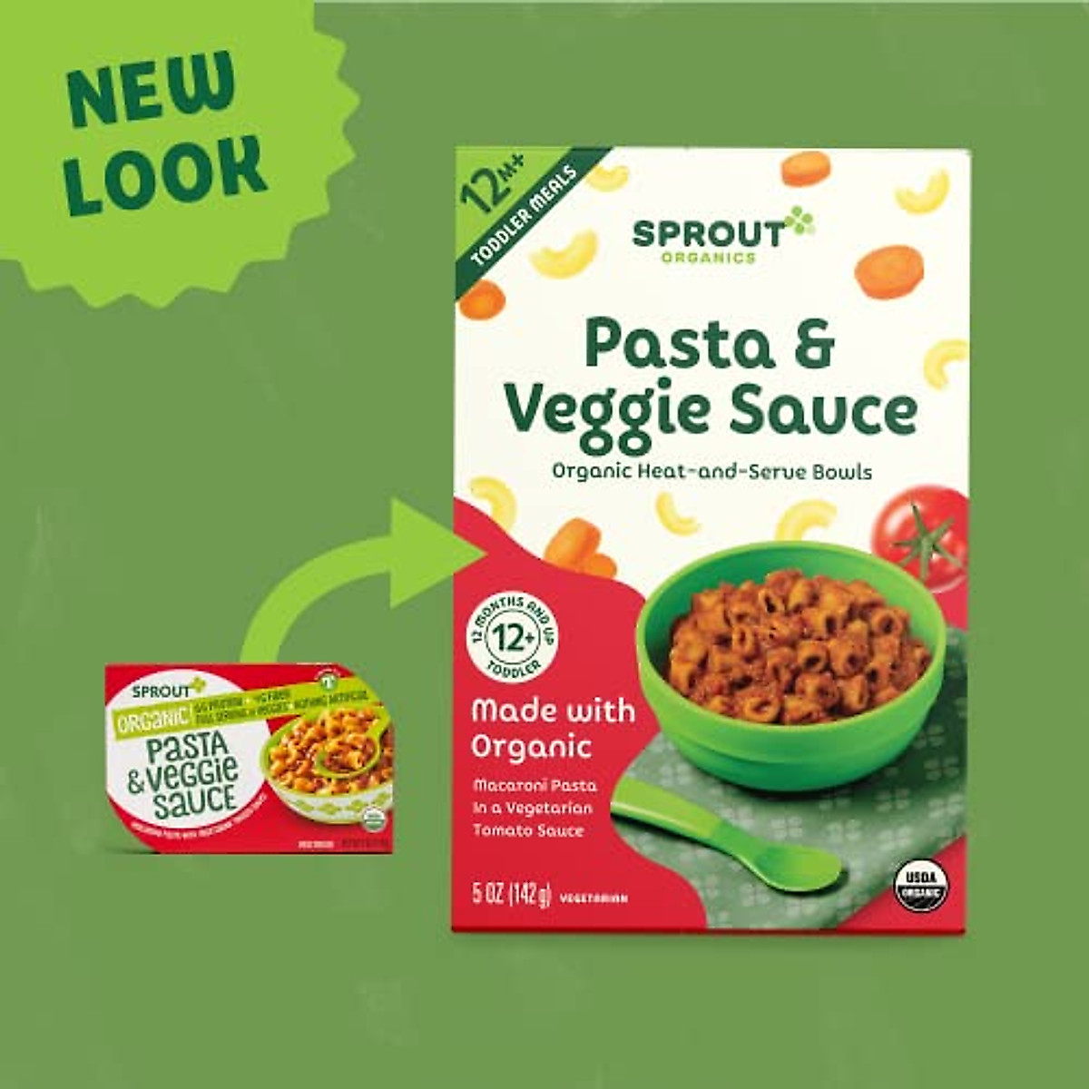 Sprout Organic Baby Food, Toddler Meals, Macaroni Pasta with Vegetarian Tomato Sauce, 5 Oz Bowl (8 Count)