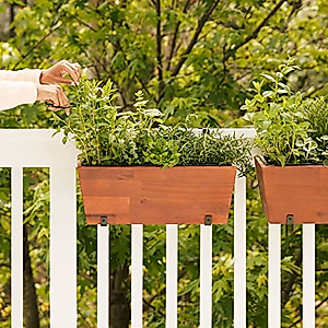 Amazon Aware Acacia Wood 18-Inch Hanging Rectangular Garden Planter, Brown, 2-Pack