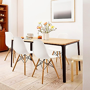 Furniwell Pre Assembled Modern Style Dining Chair Mid Century Modern DSW, Indoor Plastic Shell Lounge Plastic Chairs Side Chairs Set of 4 (White)