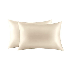 Zeekstar 2 Pack 100% Satin Silk Pillowcases for Hair and Skin Soft Breathable Standard Size Nature Silk Queen and King (Ivory)