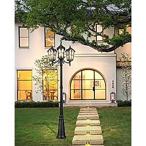 VIANIS 3-Head Outdoor Lamp Post Light Fixture, Black Outdoor Light Dusk Dawn Sensor for Lamp Post, Waterproof Anti-Rust Aluminum Housing with Tempered Glass, Street Light for Garden, Patio, Driveway