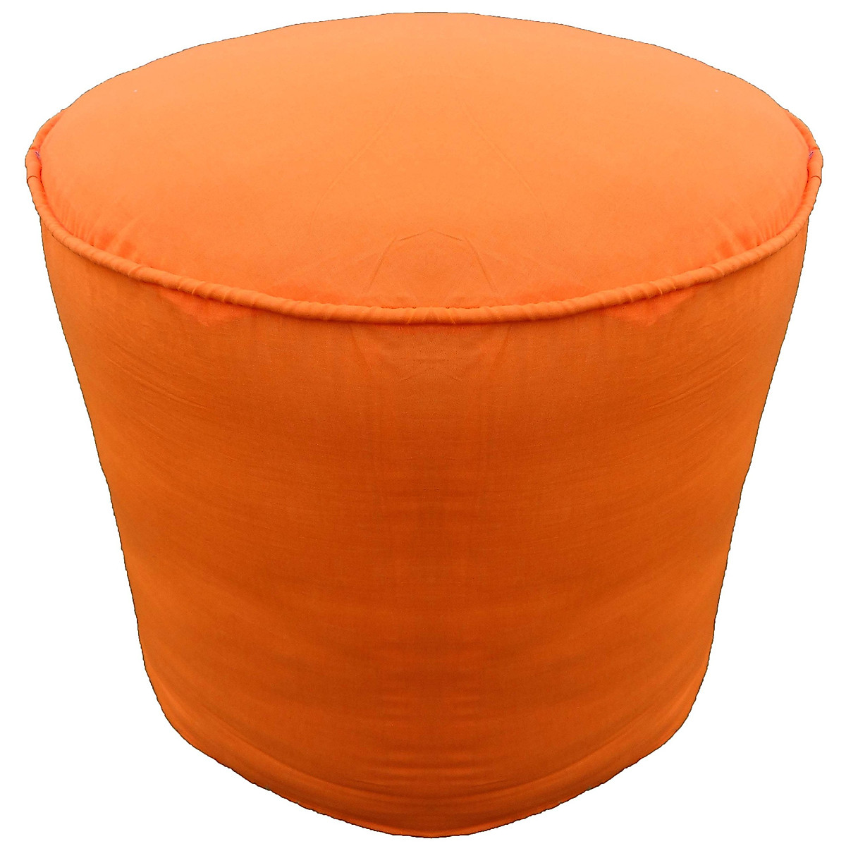 SAFFRON Plain Cotton Round Ottoman Footstool Solid Throw Pouf Cover (18" Wx16 H, Orange) Cover ONLY, Not Stuffed, Insert not Included