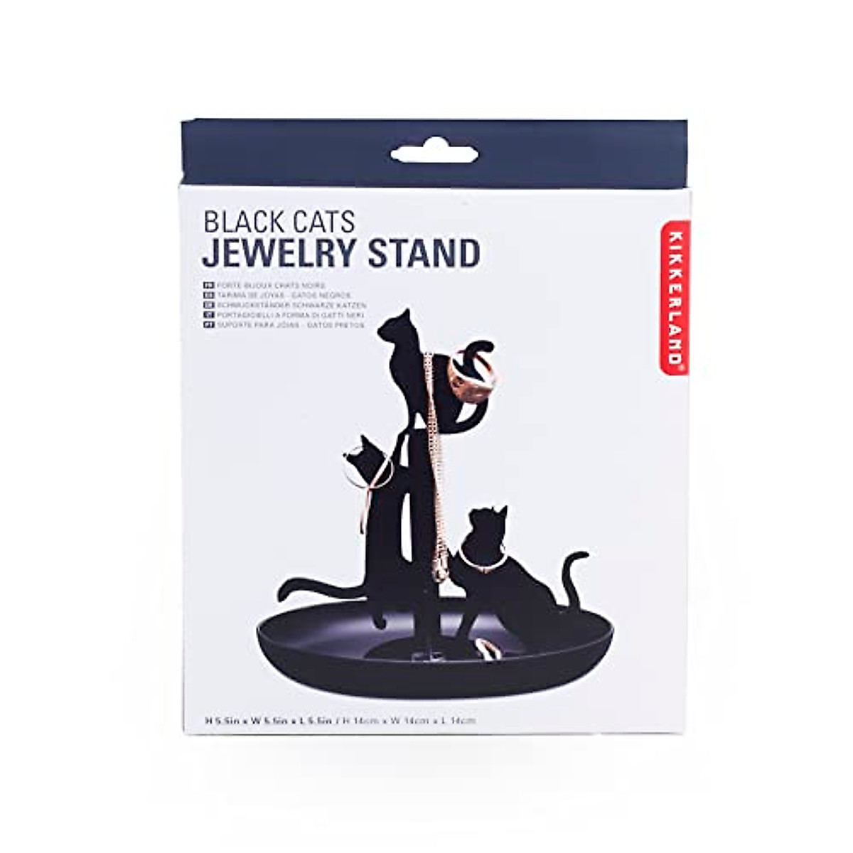 Kikkerland Black Cats Portable Handheld Compact Metal Steel Travel Organizer Jewelry Accessory Holder Storage Stand, for Bracelets, Earrings, Necklaces, Rings, Anklets