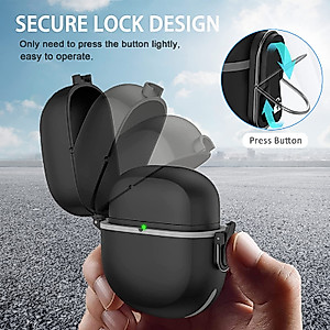 Miimall Compatible for Bose QuietComfort Earbuds II Case, [Upgrade Secure Lock][Anti-Lost Keychain][Front LED Visible] Protective Case Cover for QuietComfort Earbuds II Case with Lanyard (Black)