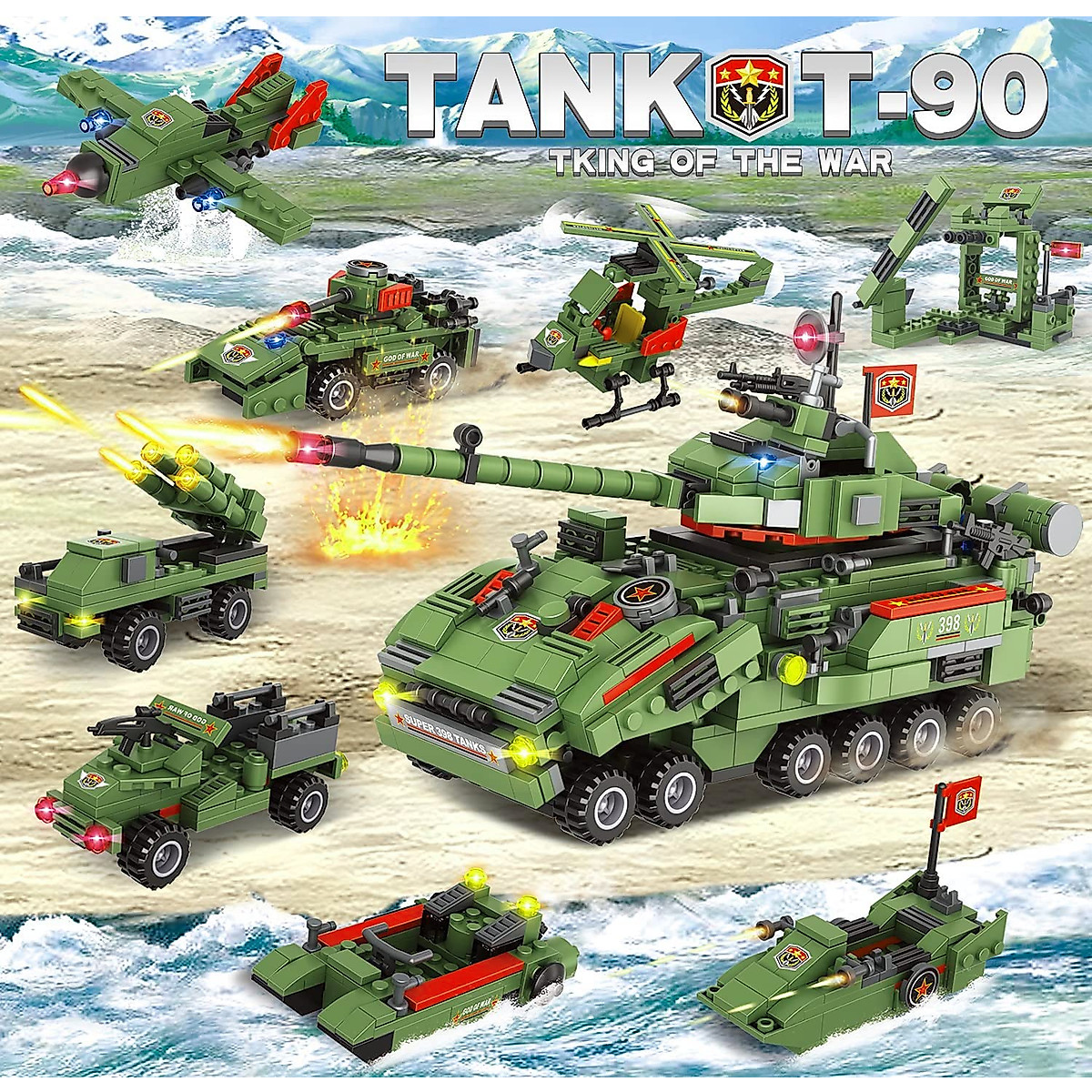 1552 PCS City Military Tank Building Blocks Set, Army Tank T-90 Toy Kit with Helicopter,Airplane, Boat,Vehicles and Storage Box,Pretend WW2 Military Roleplay Toy Birthday Gifts for Boys Girls Age 6-14