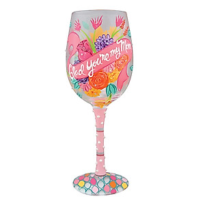 Enesco Designs by Lolita Glad You're My Mom Hand-Painted Artisan Wine Glass, 15 Ounce, Multicolor
