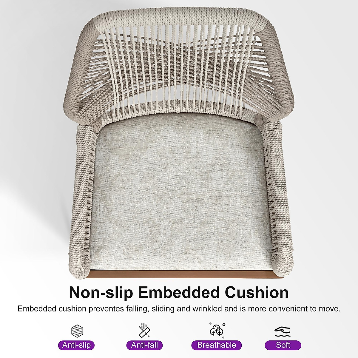 PURPLE LEAF 2 Pieces Counter Height Bar Stools Patio Boho Rattan Barstools Aluminum Woven Bar Chairs with Cushions for Outdoor Kitchen Island Garden