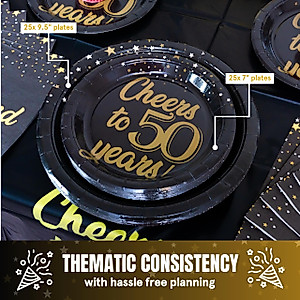 202-Piece 50th Birthday Decorations Set for Women and 50th birthday decorations men – Includes Plates, Napkins, Cups, Tablecloth, Cutlery, and Balloons – Serves 25