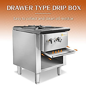 HOCCOT Single Burner Gas Stove, Propane and Natural Gas Commercial Hot Plate, 18"X21" Stainless Steel Wok Countertop Commercial Range, Outdoor Cooker, Restaurant Equipment Gas Stove Burner, 90,000 BTU