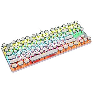 Type Writer Keyboard, Typewriter-Style Steampunk Mechanical Gaming Keyboards Blue Switch with 9 True RGB Backlight Modes and 87-Key Wired Keyboard with Spill-Resistant (Round Keycaps)